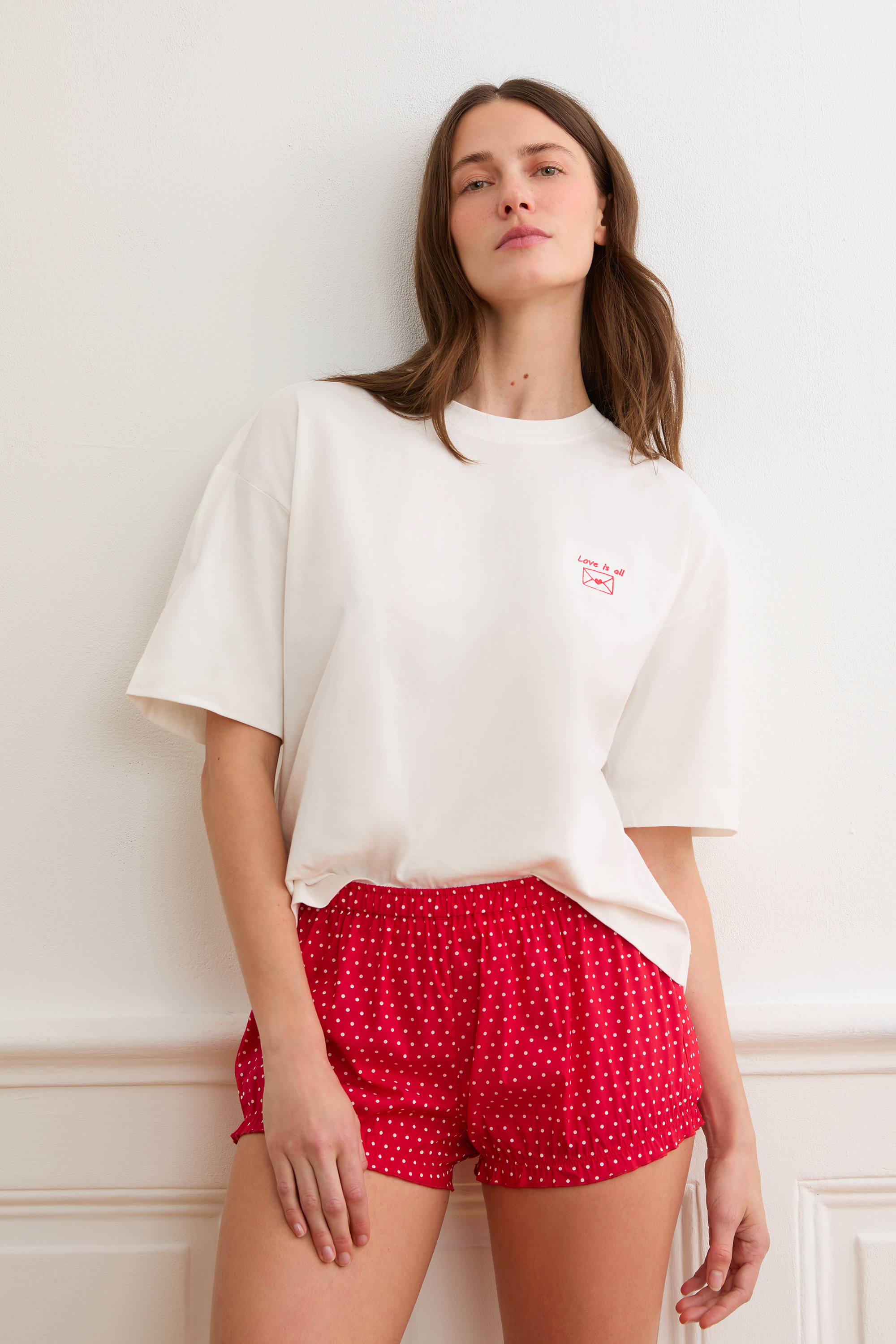 Krótkie spodenki bloomer w groszki z bawełną BAISER ROUGE - ETAM